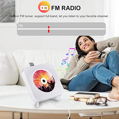 Portable CD Player with Bluetooth, Qoosea Wall Mountable CD Players Music Player Home Audio Boombox with Remote Control FM Radio Built-in HiFi Speakers LCD Display MP3 Headphone Jack AUX Input Output