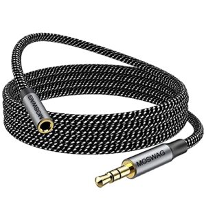 moswag 3.5mm extension cable 6.6ft/2meter audio male to female stereo extension adapter nylon braided cord compatible for home/car stereos smartphones headphones tablets media players and more