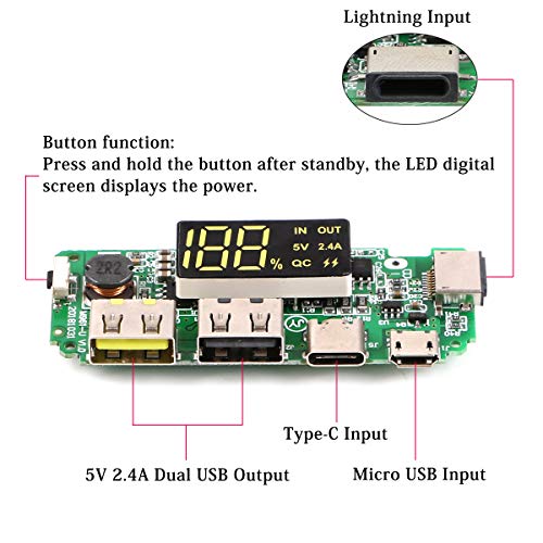 MakerFocus 4pcs 186 50 Charging Board Dual USB 5V 2.4A Mobile Power Bank Module 186 50 Lithium Battery Charger Board with Overcharge Overdischarge Short Circuit Protection DIY USB Power Bank Board