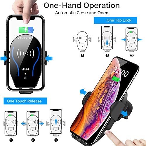 Wireless Car Charger Mount, Mikikin Auto-Clamping Qi 10W 7.5W Fast Charging Car Phone Holder Air Vent Compatible with iPhone 14 13 12 Pro Max Mini 11 XR XS X, Samsung Galaxy S23 S22 S21+ S10+ Note 20