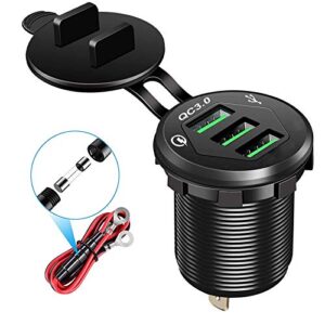 3 usb 3.0 car charger, 12v/24v 36w qc3.0 usb charger socket, 3 x usb 3.0 socket charger usb outlet fast charge with 10a wire fuse aluminum (black)