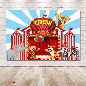 MEHOFOND Circus Birthday Photo Studio Booth Background Red Stripes Animals Circus Carnival Kids Happy Birthday Party Decorations Backdrops Banner for Photography 7x5ft