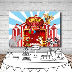 MEHOFOND Circus Birthday Photo Studio Booth Background Red Stripes Animals Circus Carnival Kids Happy Birthday Party Decorations Backdrops Banner for Photography 7x5ft