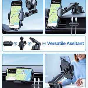 HTU Cell Phone Holder for Car [Upgraded Super Suction & Stable] Handsfree Car Phone Holder Mount Dashboard Windshield Air Vent Car Mount for iPhone 14 13 12 Pro Max Samsung Smartphones & Car Truck