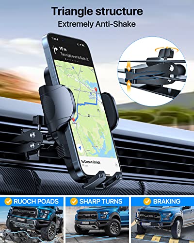 HTU Cell Phone Holder for Car [Upgraded Super Suction & Stable] Handsfree Car Phone Holder Mount Dashboard Windshield Air Vent Car Mount for iPhone 14 13 12 Pro Max Samsung Smartphones & Car Truck