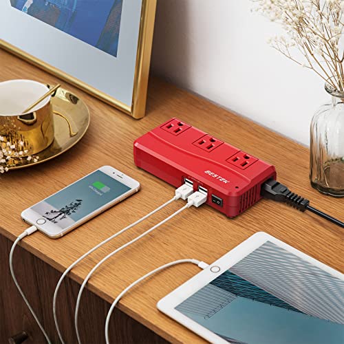 BESTEK Universal Travel Adapter 220V to 110V Voltage Converter with 6A 4-Port USB Charging and UK/AU/US/EU Worldwide Plug Adapter (Red)