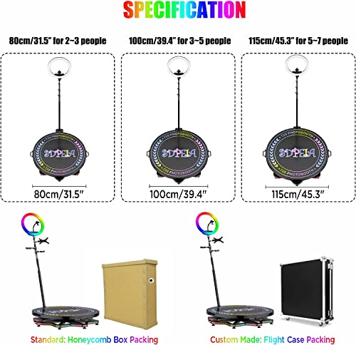 Sdpeia 360 Photo Booth Machine 45.3", for Parties, with Ring Light,Extendable Stand, Logo Customization,7 People Stand on Remote Control Automatic 360 Spin Camera Booth for Party Wedding Live Show