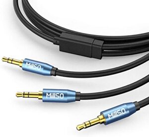 millso audio splitter, sapphireblue&gold-plated 8 feet 3.5mm male to 2 male audio splitter, trs stereo jack headphones adapter cable for smartphone, computer, mp3, earphone, speakers