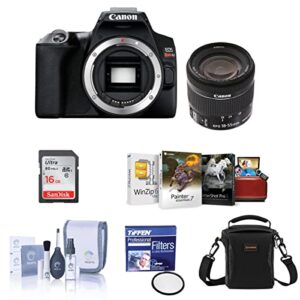 canon eos rebel sl3 dslr camera with 18-55mm lens (black), accessary bundle kit, lowepro camera bag + 16gb sd card + corel mac software kit + 58mm multi coated uv filter + prooptic cleaning kit