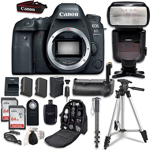 Canon EOS 6D Mark II Digital SLR Camera Bundle (Body Only) + Professional Accessory Bundle (14 Items)