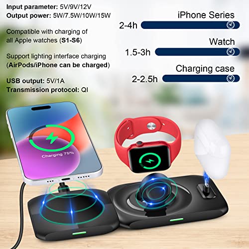 4 in 1 Magnetic Wireless Charger,Mag-Safe Charging Pad Compatible with iPhone 14 13 12 11/Pro/XS/XR/8,Samsung Galaxy,AirPods Pro, Apple Watch Fast Charger, Portable Charging Station(QC 3.0 Adapter)