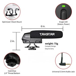 TAKSTAR SGC-600 Camera Microphone, Universal Shotgun Microphone for iPhone, Android Phone, Canon/Nikon/Sony Camera&Camcorder, Video Mic with Shock Mount, Windscreen and 3.5mm Jack