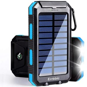 solar power bank portable charger 20000mah waterproof battery backup charger solar panel charger with dual led flashlights and compass for all cellphones, tablets, and electronic devices