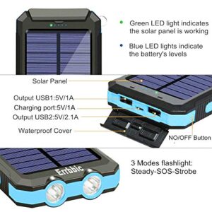 Solar Power Bank Portable Charger 20000mah Waterproof Battery Backup Charger Solar Panel Charger with Dual LED Flashlights and Compass for All CellPhones, Tablets, and Electronic Devices