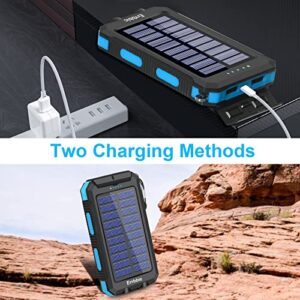 Solar Power Bank Portable Charger 20000mah Waterproof Battery Backup Charger Solar Panel Charger with Dual LED Flashlights and Compass for All CellPhones, Tablets, and Electronic Devices