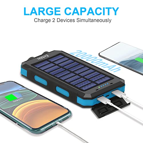 Solar Power Bank Portable Charger 20000mah Waterproof Battery Backup Charger Solar Panel Charger with Dual LED Flashlights and Compass for All CellPhones, Tablets, and Electronic Devices