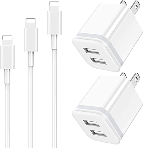 LUOATIP iPhone Charger Cable 3ft 6ft 10ft with Wall Plug, 5-Pack Long Charging Cord + Dual Port USB Block Cube Adapter Replacement for iPhone 11 XS/XS Max/XR/X 8/7/6/6S Plus SE/5S/5C, Pad, Pod