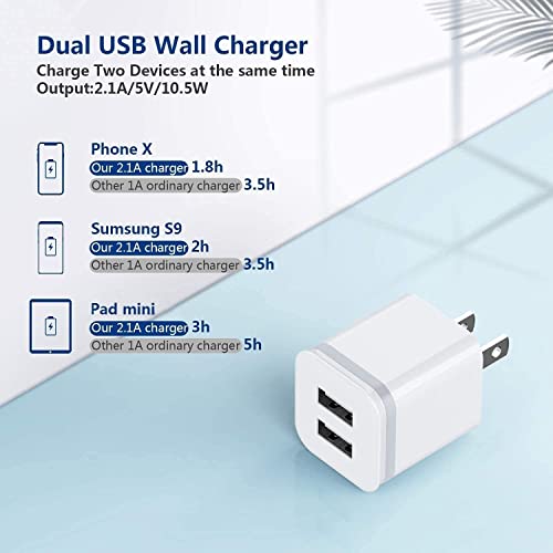 LUOATIP iPhone Charger Cable 3ft 6ft 10ft with Wall Plug, 5-Pack Long Charging Cord + Dual Port USB Block Cube Adapter Replacement for iPhone 11 XS/XS Max/XR/X 8/7/6/6S Plus SE/5S/5C, Pad, Pod