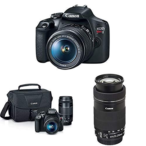 EOS REBEL T7 18-55mm f/3.5-5.6 IS II Kit and Canon EOS Digital SLR Camera Kit with EF-S 18-55mm and EF 75-300mm Zoom Lenses, 55-250mm F4-5.6 IS STM Lens