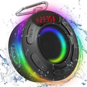 bluetooth shower speaker, portable bluetooth speaker 360 hd surround sound, ipx7 waterproof wireless speaker with suction cup, dual stereo pairing, built-in mic, shower radio for party, travel, beach