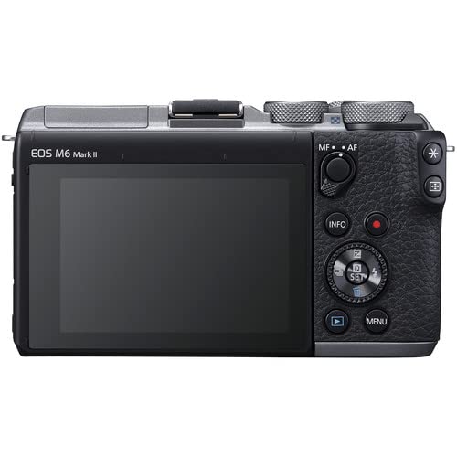 Canon EOS M6 Mark II Mirrorless Digital Camera (Silver) with 15-45mm Lens + Shoulder Bag + 128GB Sandisk Memory Card + Grip Steady Tripod + Lens Tulip Hood & More.