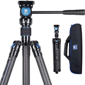 sirui carbon fiber tripod lightweight 2lbs with panoramic video head, 59.8” compact camera tripod quick release leg setup, reversible center column, reverse folding legs, max load 11lbs – traveler x