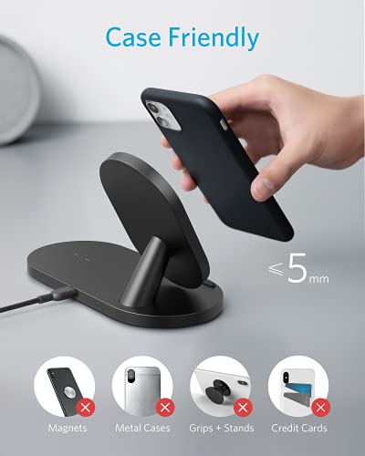 Anker Wireless Charging Station, PowerWave Sense 2-in-1 Station with 5 ft USB-C Cable, for iPhone 14/14 Pro/14 Pro Max/13/13 Pro Max, Samsung, AirPods and More (Adapter Not Included)