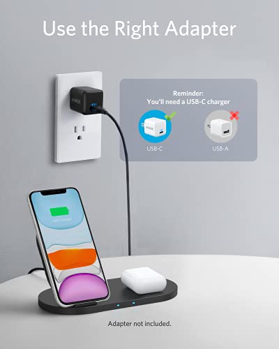 Anker Wireless Charging Station, PowerWave Sense 2-in-1 Station with 5 ft USB-C Cable, for iPhone 14/14 Pro/14 Pro Max/13/13 Pro Max, Samsung, AirPods and More (Adapter Not Included)