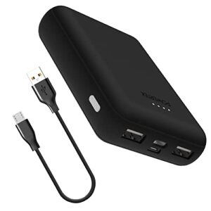 liquipel powertek power bank, compact portable phone charger, battery bank 10000 mah, micro usb & usb type c inputs, fast charging dual usb outputs