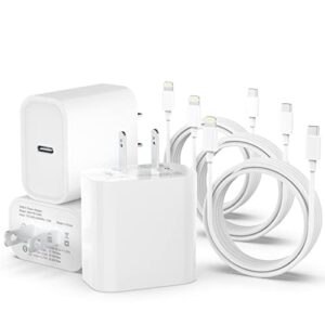 3pack iphone 14 13 12 fast charger [apple mfi certified], 20w pd adapter with 6ft type c to lightning cable fast charging usb c wall charger for iphone 14/13/12/11 pro/pro max/xs max/xs/xr/x