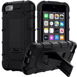 zonefoker for ipod touch 7th generation case, ipod touch 6th / 5th generation case heavy duty shockproof rugged cover for apple ipod touch 7/6/5 generation case black