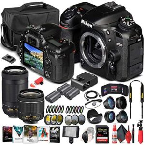 nikon d7500 dslr camera (body only) (1581) + nikon 70-300mm lens + 18-55mm lens + 64gb memory card + case + corel photo software + 2 x en-el 15 battery + card reader + led light + more (renewed)