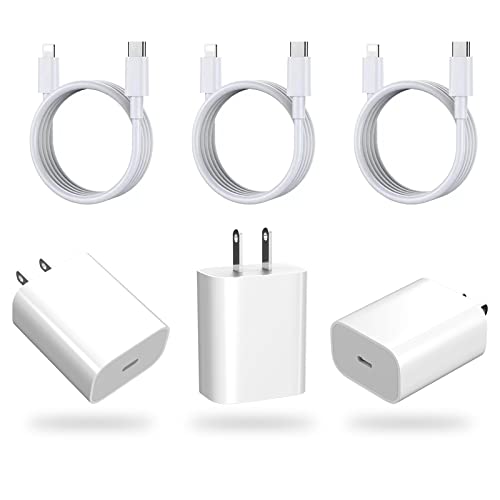 3-Pack Fast Charger for iPhone, 20W PD USB C Wall Fast Charger Adapter with USB C Cable Compatible with iPhone 14/14 Pro/14 Pro Max/14 Plus/13/12/11, iPad Pro and More