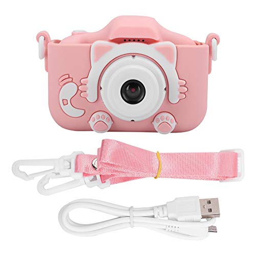 12MP Mini Camera Digital Camera with 2.0in IPS Screen Cartoon Kitty Digital Camera Toy with Double Camera for Children Kids Gift(Pink)