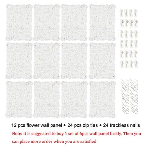 Flower Wall Panels Backdrop Décor: Blosmon White Artificial Floral Backdrop for Wedding Party Baby Bridal Shower, 12 Pcs Hanging 3D Fake Hydrangea Wall Decoration, Silk Faux Hydrangea Flower