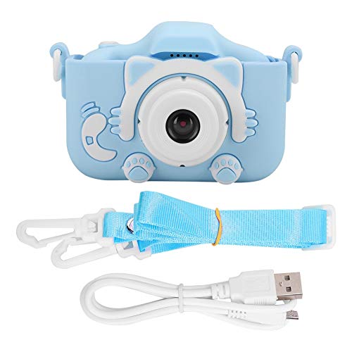 12MP Mini Camera Digital Camera with 2.0in IPS Screen Cartoon Kitty Digital Camera Toy with Double Camera for Children Kids Gift(Blue)