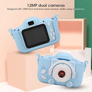 12MP Mini Camera Digital Camera with 2.0in IPS Screen Cartoon Kitty Digital Camera Toy with Double Camera for Children Kids Gift(Blue)