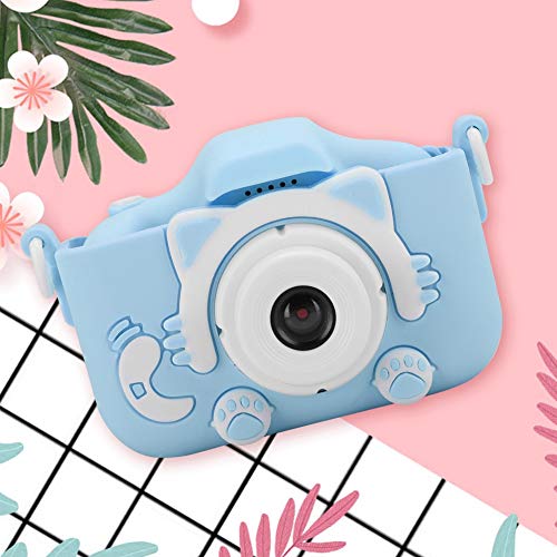 12MP Mini Camera Digital Camera with 2.0in IPS Screen Cartoon Kitty Digital Camera Toy with Double Camera for Children Kids Gift(Blue)