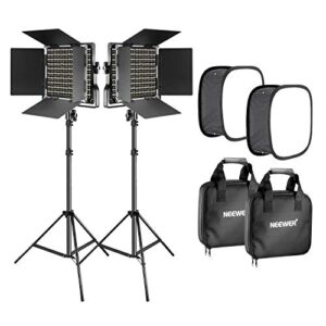 neewer 2 pieces bi-color 660 led video light with stand and softbox kit: (2)3200-5600k cri96+ dimmable light with u bracket and barndoor (2)light stand (2)softbox for studio photography video shooting