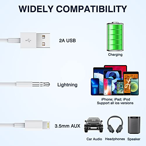 iSkey Aux Cord for iPhone, 2 in 1 3.5mm Aux Cable for Car with Charger Cord Compatible with iPhone 13 12 11 XS XR X 8 7 6 iPad iPod Home Audio, Speaker, Headphone Support All iOS Version (4 FT)