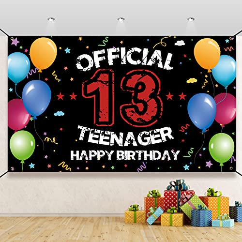 HTDZZI 13th Birthday Decoration for Boys Girls, Happy 13th Birthday Backdrop Banner, Official Teenager 13 Birthday Party Yard Sign, 13 Year Old Birthday Photo Booth Props Decor, Fabric, 6.1ft x 3.6ft