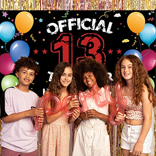 HTDZZI 13th Birthday Decoration for Boys Girls, Happy 13th Birthday Backdrop Banner, Official Teenager 13 Birthday Party Yard Sign, 13 Year Old Birthday Photo Booth Props Decor, Fabric, 6.1ft x 3.6ft