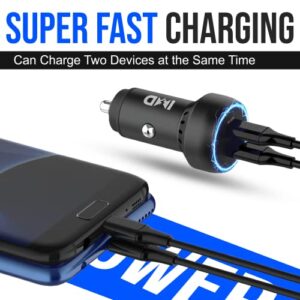 USB Type-C Car and USB Charger Car Accessories – 60W Dual Ports Type-C Cell Phone and USB Charger – Lighter USB Charger Compatible with iPhone, Samsung, Tablet – Fast Charge and Reliable Connection