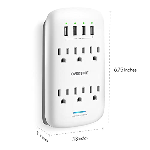 6 Outlet Extending Surge Protector, Multi Outlet Extender Wall Adapter with 4 USB Fast Charging Ports, 6 AC Outlets, Phone Mount, 1200J Surge Protection, ETL Certified (1-Pack, White)