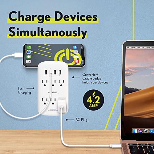 6 Outlet Extending Surge Protector, Multi Outlet Extender Wall Adapter with 4 USB Fast Charging Ports, 6 AC Outlets, Phone Mount, 1200J Surge Protection, ETL Certified (1-Pack, White)