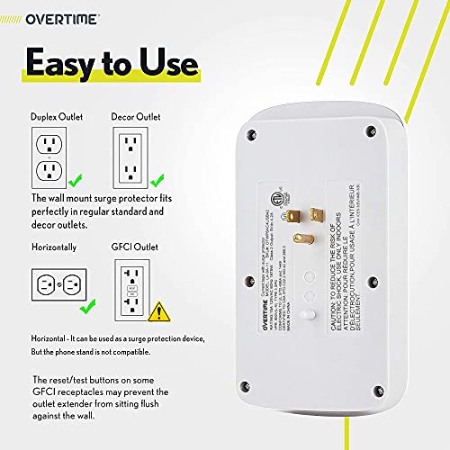 6 Outlet Extending Surge Protector, Multi Outlet Extender Wall Adapter with 4 USB Fast Charging Ports, 6 AC Outlets, Phone Mount, 1200J Surge Protection, ETL Certified (1-Pack, White)