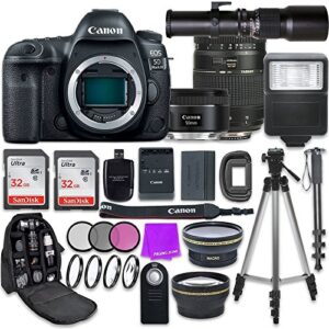 canon eos 5d mark iv dslr camera with canon ef 50mm f/1.8 stm lens + tamron 70-300mm f/4-5.6 af lens + 500mm preset telephoto lens + accessory bundle