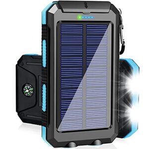 solar charger power bank, 38800mah portable charger fast charger dual usb port built-in led flashlight and compass for all cell phone and electronic devices