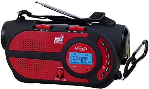 Jensen JEP-650R 2000mAh NOAA Emergency Weather Radio, Multiple Power Portable, Power Bank, AM/FM LED Flashlight, USB Cellphone Charger, (Red/Black)