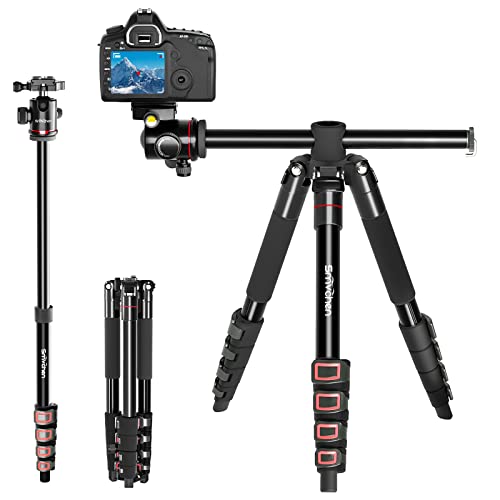 Portable and Stable Smvchen 70" Axis Horizontal Tripod Monopod for DSLR Cameras and Phone with 360°Ball Head and Rotatable Center Column 5-Section Aluminum Alloy Tripod Max. Load Capacity 10kg(Red)